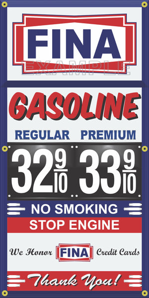 FINA GAS STATION GAS PRICE PER GALLON VINTAGE OLD SIGN REMAKE BANNER S ...
