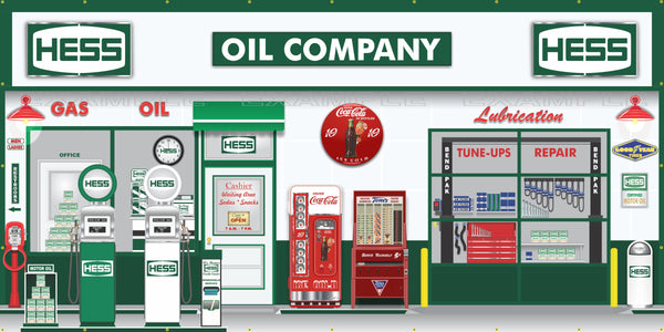 HESS OLD GAS PUMP GAS STATION SCENE WALL MURAL SIGN BANNER GARAGE ART ...