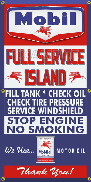 MOBIL OIL GAS STATION FULL SERVICE ISLAND VINTAGE OLD SIGN REMAKE BANN ...