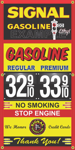 SIGNAL GAS STATION GAS PRICE PER GALLON VINTAGE OLD SIGN REMAKE BANNER ...