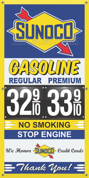 SUNOCO GAS STATION GAS PRICE PER GALLON VINTAGE OLD SIGN REMAKE BANNER ...