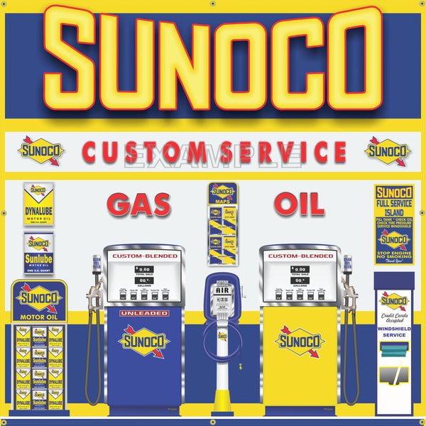 SUNOCO OLD GAS PUMP STATION SCENE WALL MURAL SIGN BANNER GARAGE ART VA ...