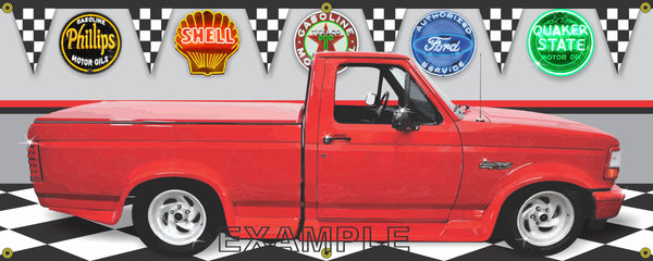 1993 FORD F-150 LIGHTNING TRUCK RED GARAGE SCENE SIDE VIEW BANNER SIGN ...