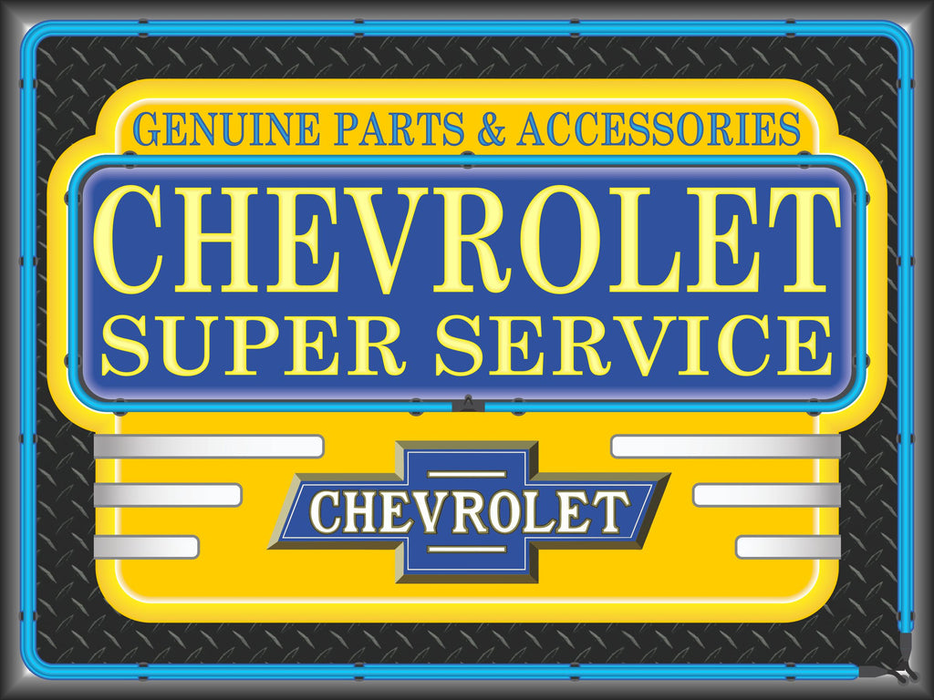 CHEVROLET SUPER SERVICE MARQUEE Neon Effect Sign Printed Banner 4' x 3 ...