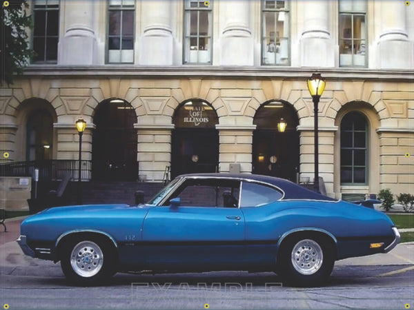 CUSTOM JOB BLUE OLDS 442 SIDE VIEW 3' X 4' BANNER SIGN CAR ART MURAL ...