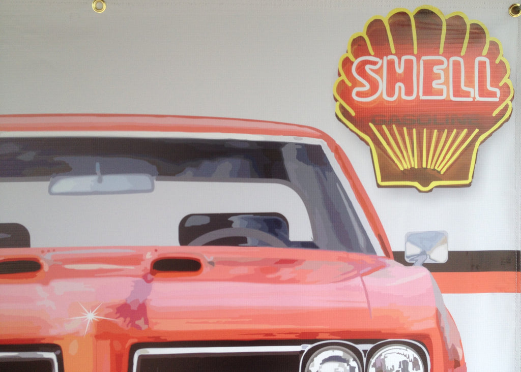 PONTIAC GTO RED GARAGE SCENE Neon Effect Sign Printed Banner 4' x 3 ...