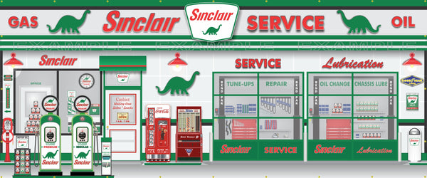 SINCLAIR DINO OLD GAS STATION SCENE WALL MURAL SIGN BANNER GARAGE ART ...