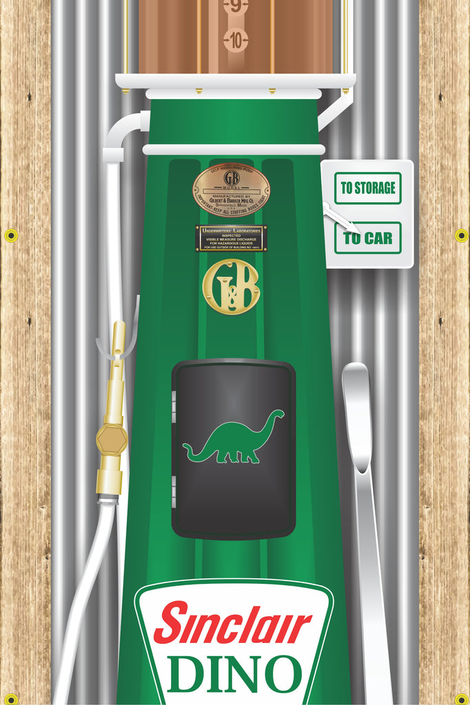 SINCLAIR DINO GAS STATION OLD VISIBLE GAS PUMP RUSTIC PRINTED BANNER M ...