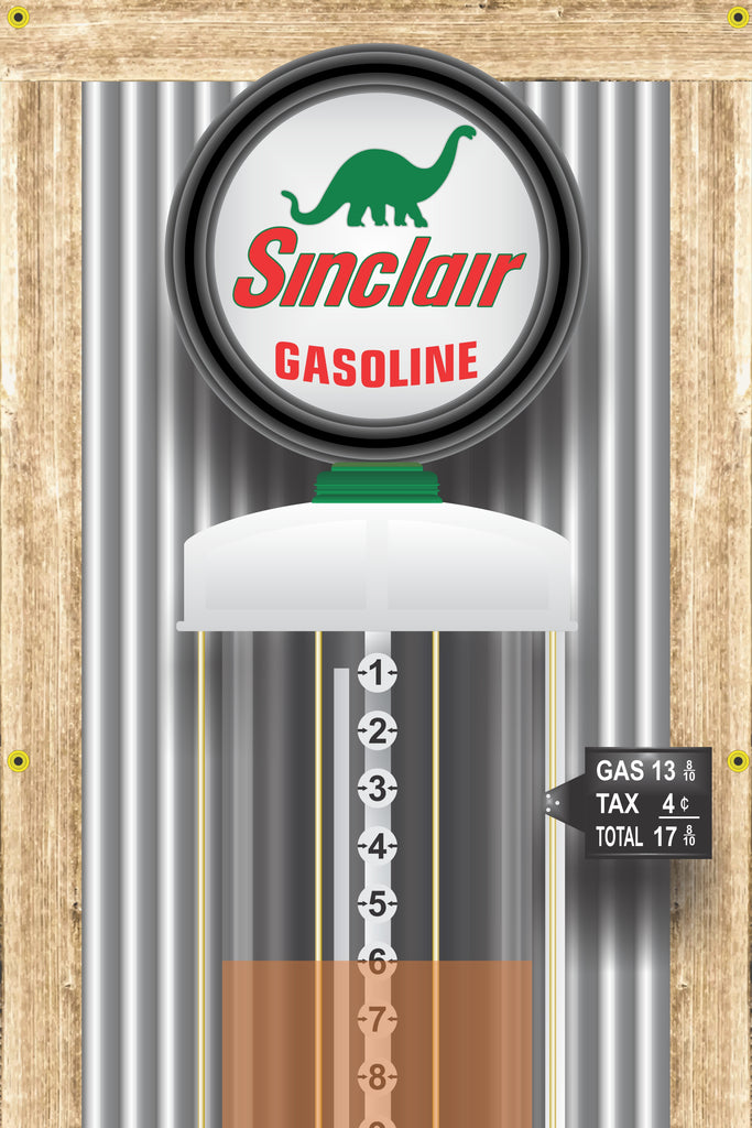 SINCLAIR DINO GAS STATION OLD VISIBLE GAS PUMP RUSTIC PRINTED BANNER M ...