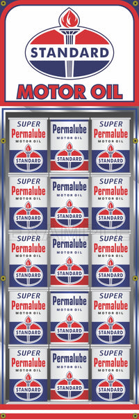 STANDARD OIL GAS STATION OIL CAN RACK DISPLAY PRINTED BANNER SIGN MURA ...