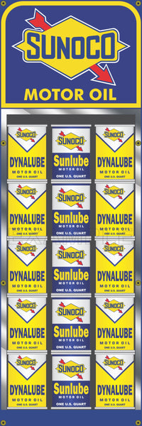 SUNOCO GAS STATION OIL CAN RACK DISPLAY PRINTED BANNER SIGN MURAL ART ...