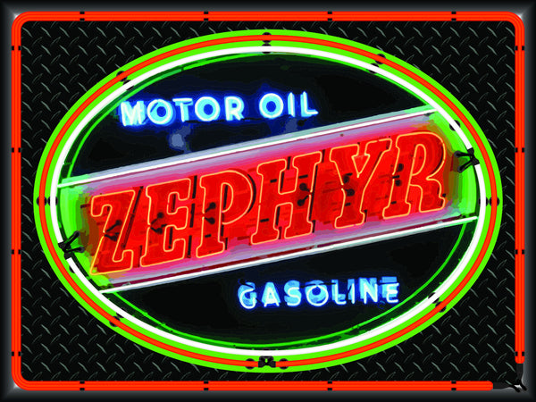 ZEPHYR MOTOR OIL GASOLINE Neon Effect Sign Printed Banner 4' x 3 ...